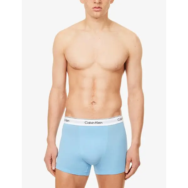 Calvin Klein Icon Logo-waistband Pack-of-three Stretch-cotton Trunks