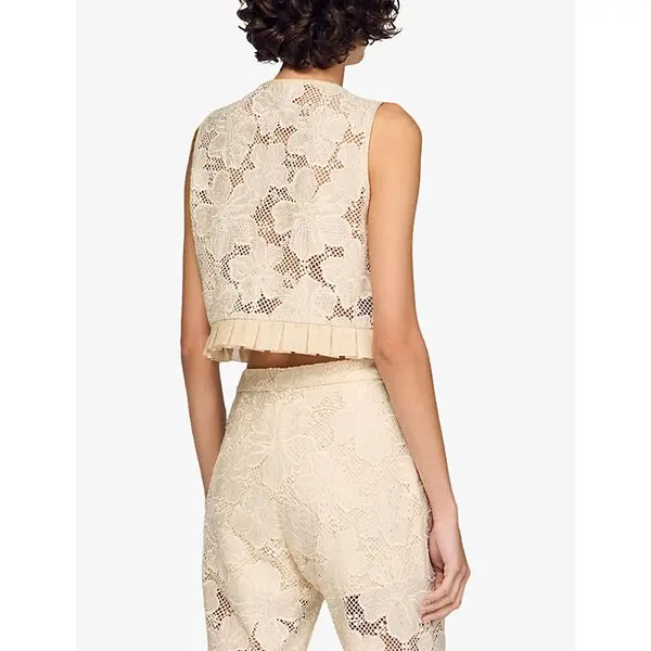 Sandro Floral Lace Tie-front Top - Ecru