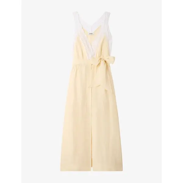 Sandro Sleeveless Lace-trim Linen-blend Maxi Dress - Vanilla