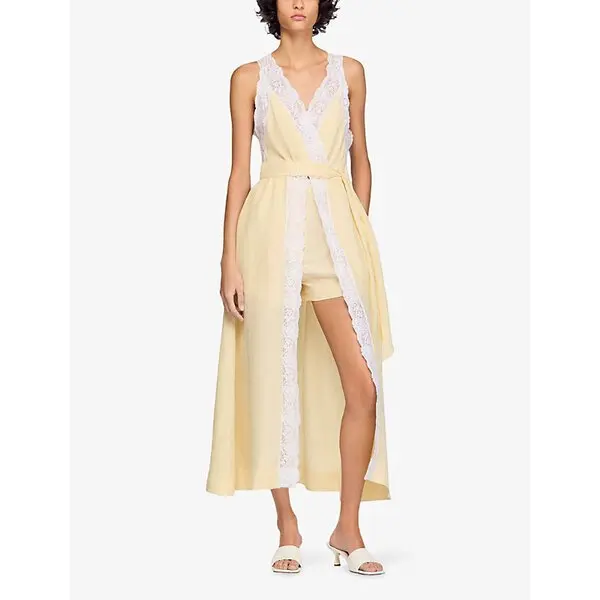 Sandro Sleeveless Lace-trim Linen-blend Maxi Dress