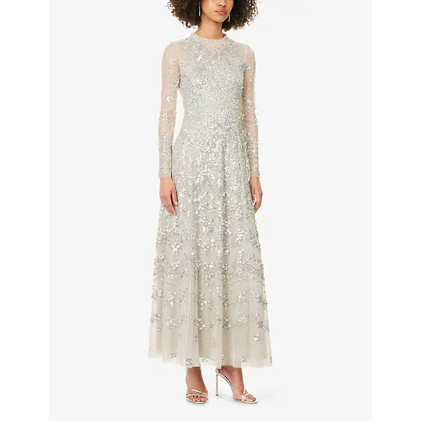 NEEDLE & THREAD Freya Long-sleeve Sequin-embellished Gown