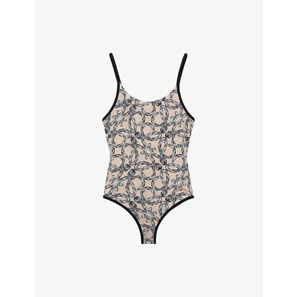 Loewe Brand-print Tech-jersey Swimsuit - Beige/black