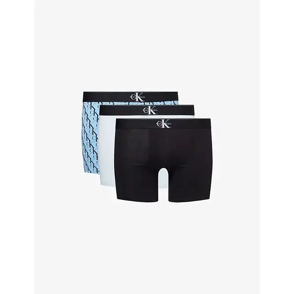 Calvin Klein Archive Logo-waistband Pack-of-three Stretch-cotton Boxer Briefs - Multi