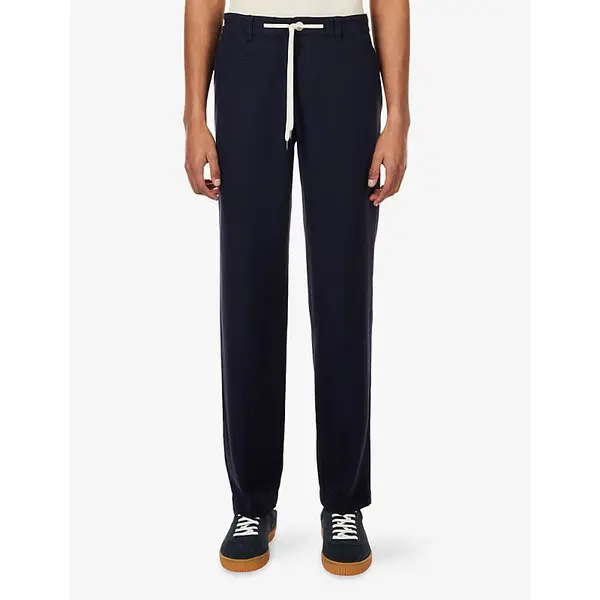 Paige Tiano Straight-leg Linen-blend Trousers - Deep Anchor