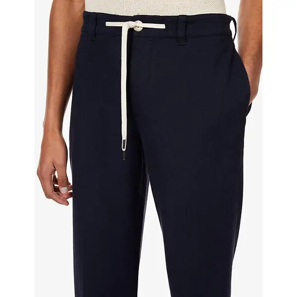 Paige Tiano Straight-leg Linen-blend Trousers - Deep Anchor