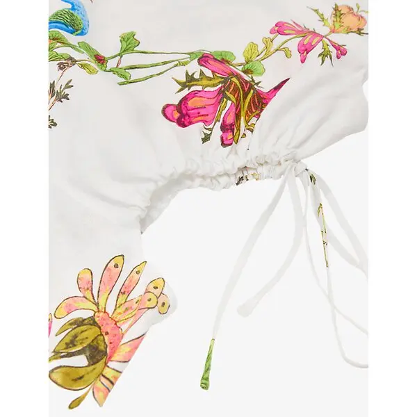 REISS Bianca Linen Floral Print Midi Dress - Ivory