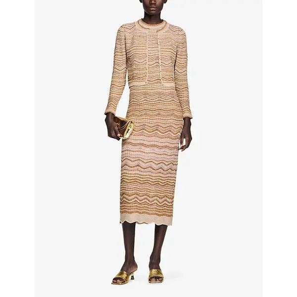 Sandro Round-neck Metallic Knitted Cardigan