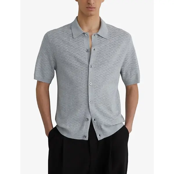 REISS Phoenix Short-sleeved Knitted Shirt - Soft Grey
