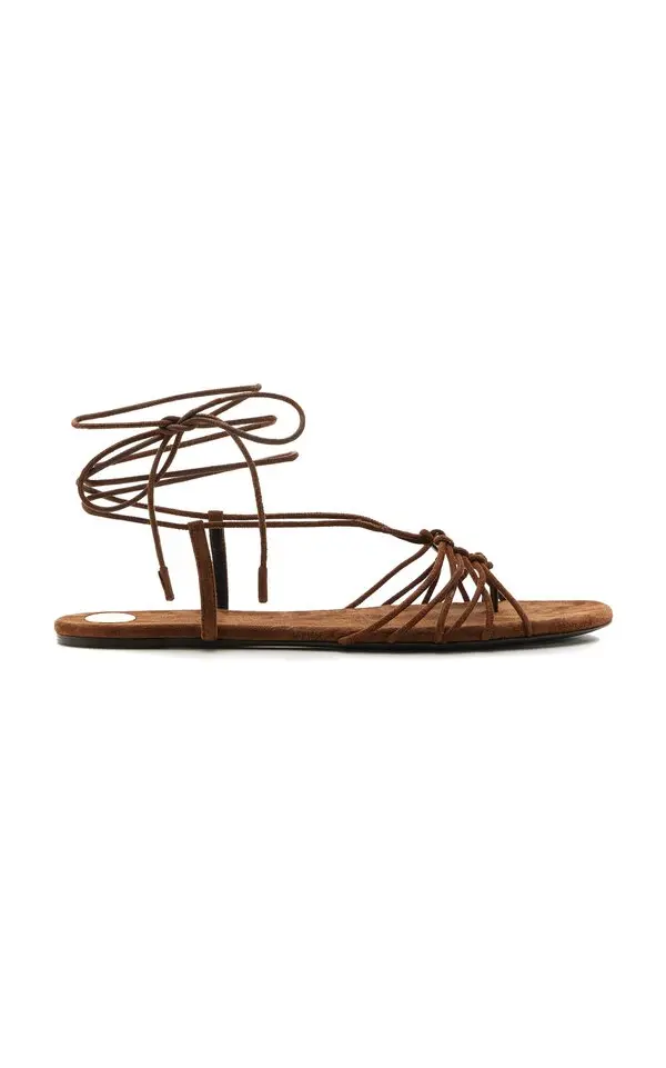 Saint Laurent Babylon Suede Flat Sandals - Brown