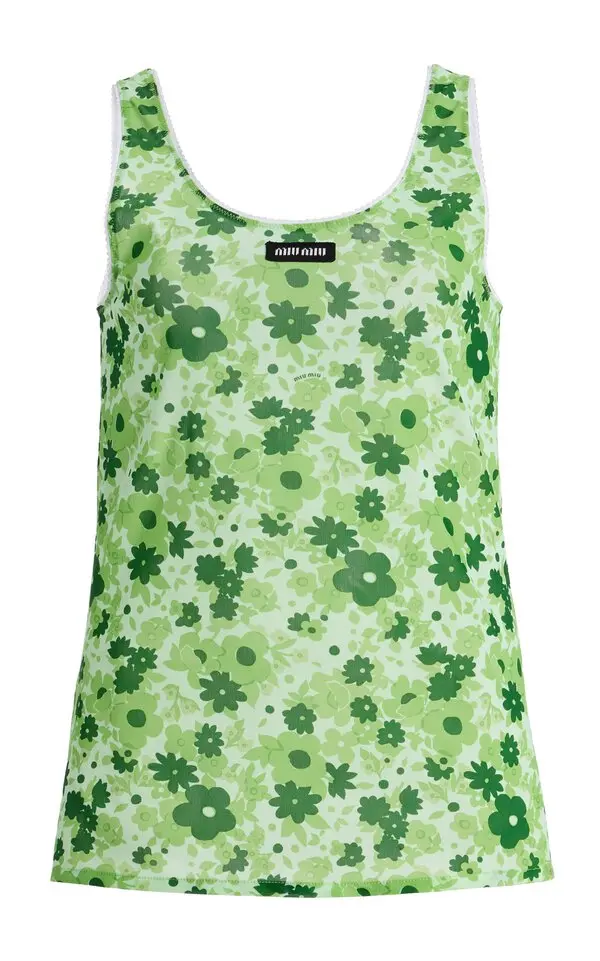 Miu Miu Floral Jersey Tank Top - Green