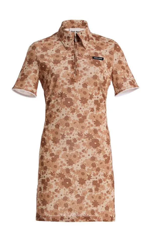 Miu Miu Floral Print Mini Dress - Brown