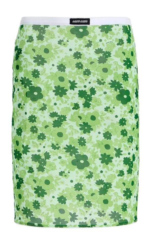 Miu Miu Floral Stretch Jersey Midi Skirt
