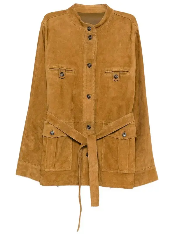 YVES SALOMON Belted Suede Jacket - Brown