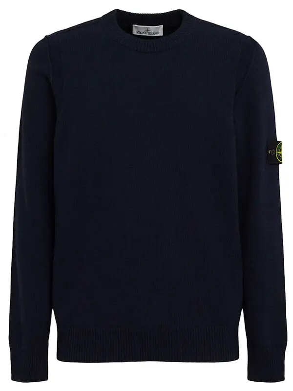 Stone Island Loose Fit Ribbed Cotton Crewneck Sweater - Blue