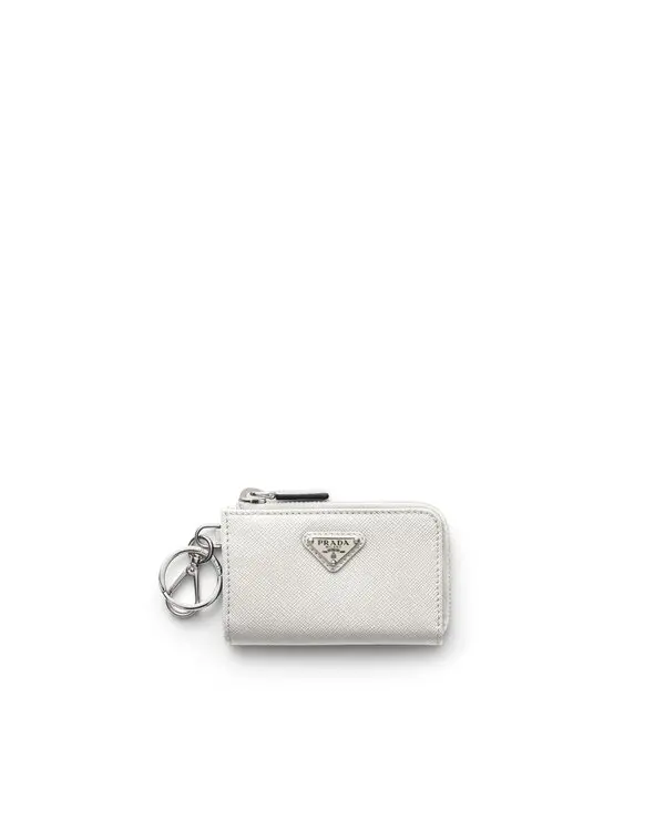 Prada Saffiano Leather Mini Pouch With Keychain - White