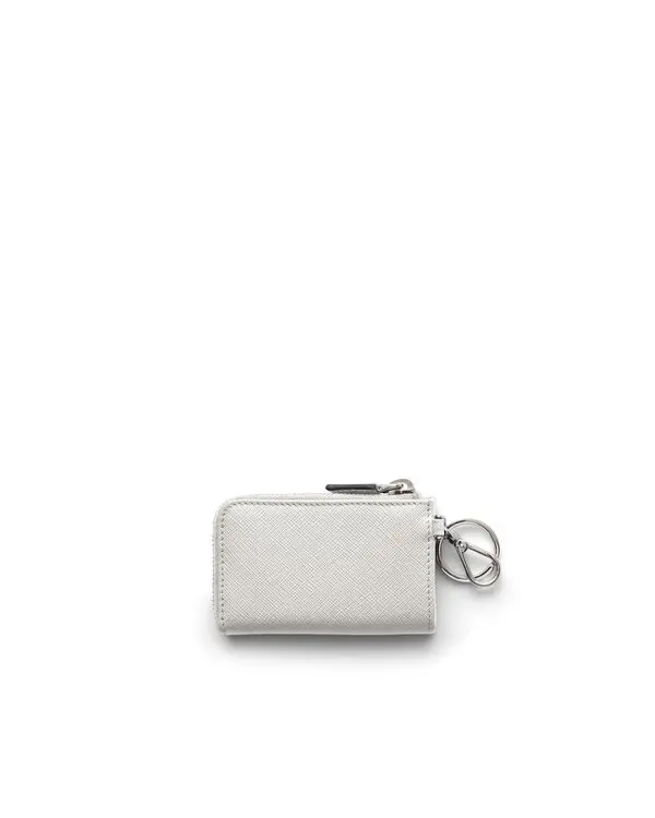Prada Saffiano Leather Mini Pouch With Keychain - White