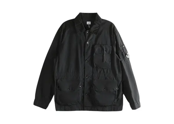 C.P. COMPANY Flatt Nylon Mixed Button Lens Jacket - Black