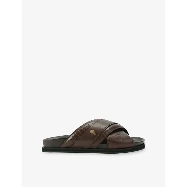 Kurt Geiger Baron Flat Leather Sandals - Dk.brn Com