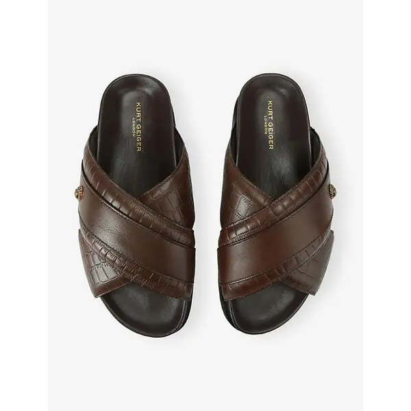 Kurt Geiger Baron Flat Leather Sandals - Dk.brn Com