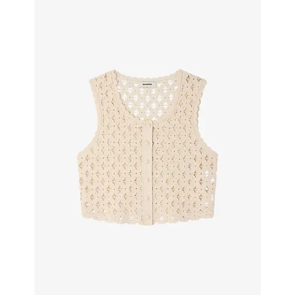 Sandro Cropped Bead-embellished Crochet Cardigan