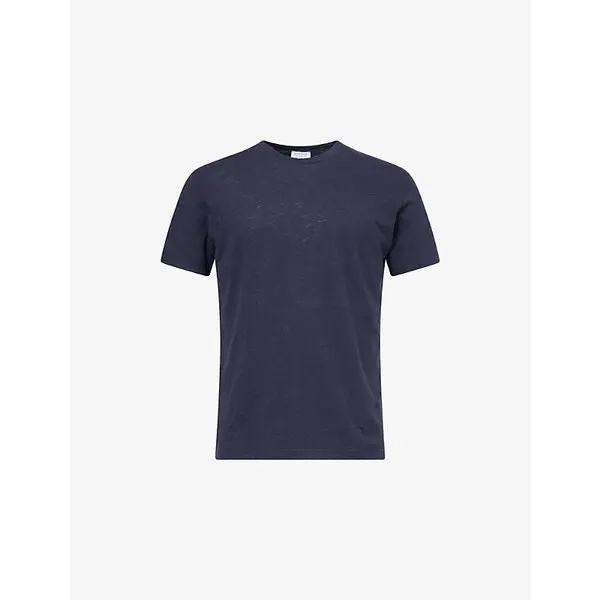 Sunspel Short-sleeve Cotton-linen T-shirt - Navy