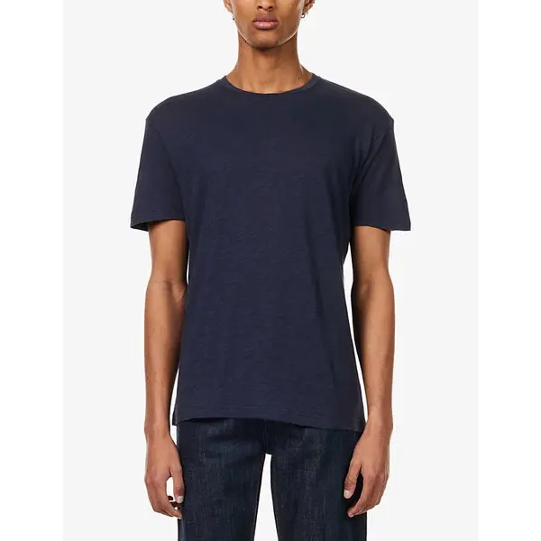 Sunspel Short-sleeve Cotton-linen T-shirt - Navy