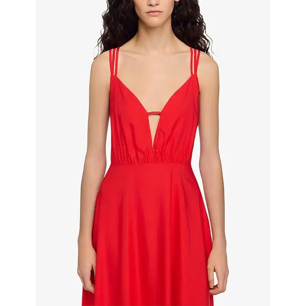 Sandro Asymmetric V-neck Woven Maxi Dress
