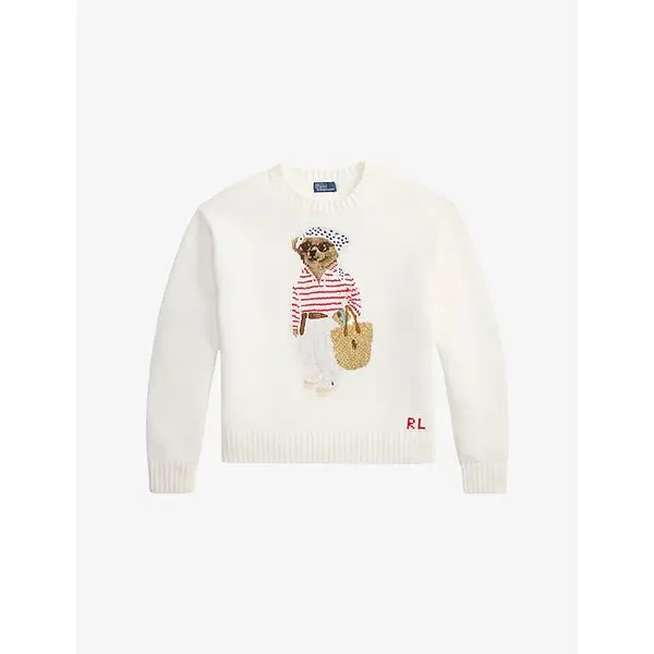 Polo Ralph Lauren Polo Bear Logo-embroidered Cotton Jumper - White Multi