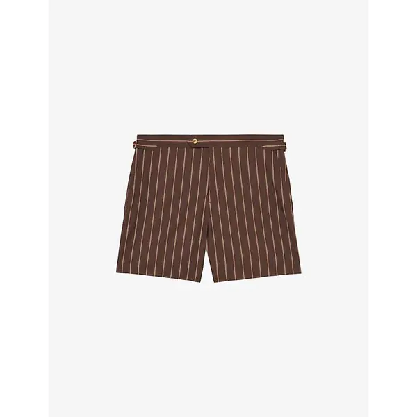 REISS Pinstripe Stretch-woven Swim Shorts - Dark Brown