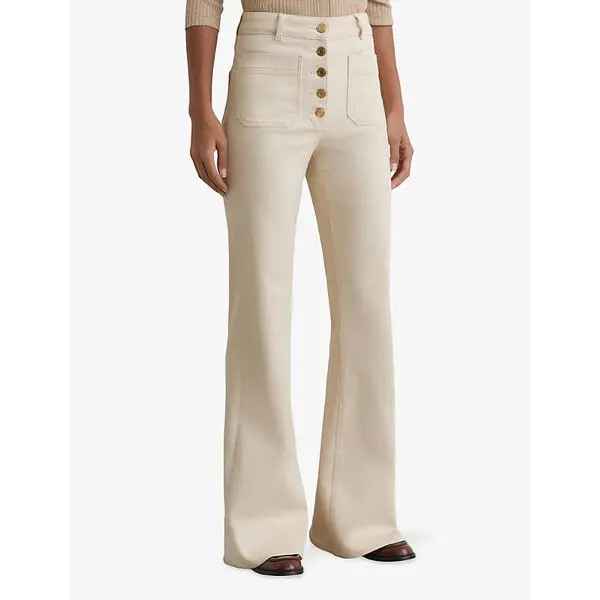REISS Cali Flared Denim Jeans - Ecru