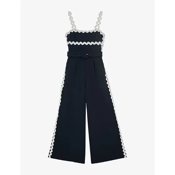 REISS Dash Waved-trim Woven Jumpsuit - Navy Ivory