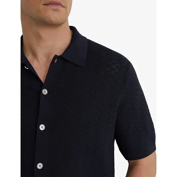 REISS Phoenix Short-sleeved Knitted Shirt - Navy