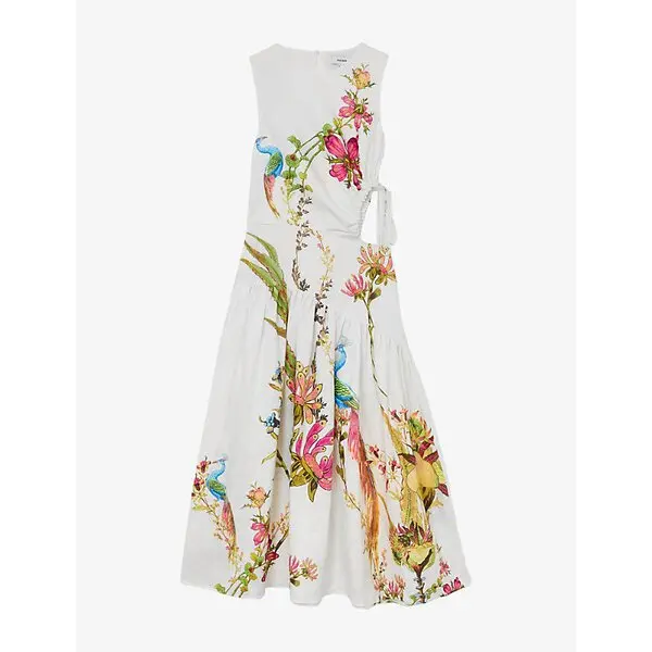 REISS Bianca Cut-out Linen Midi Dress