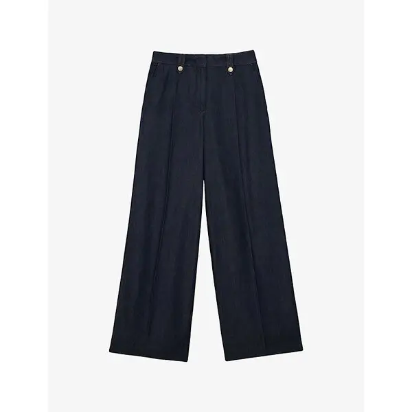 REISS Kaia Wide-leg Woven Trousers - Indigo