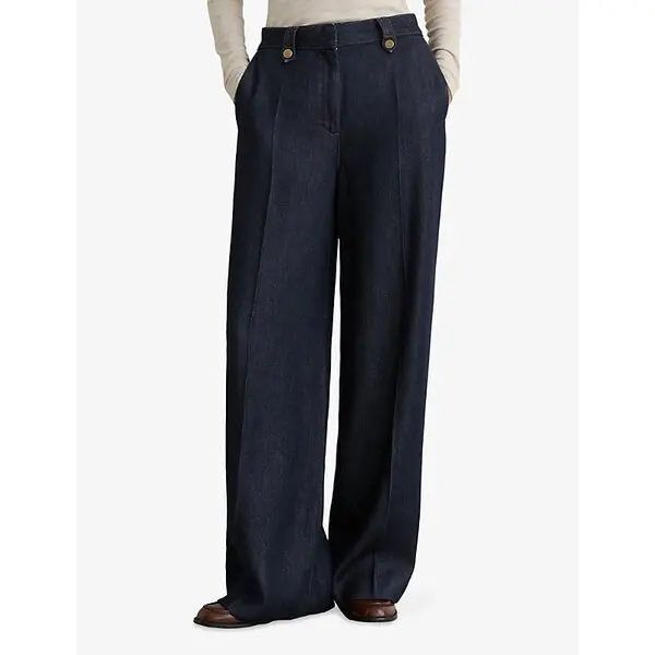 REISS Kaia Wide-leg Woven Trousers - Indigo