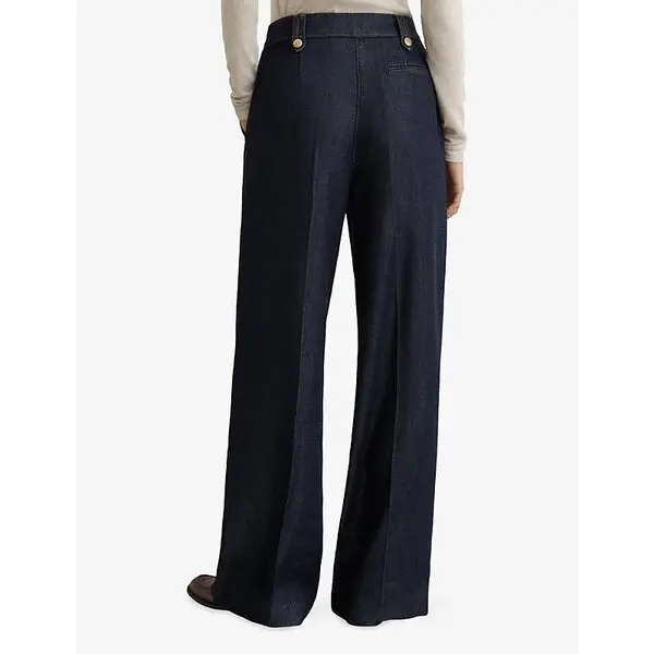 REISS Kaia Wide-leg Woven Trousers - Indigo