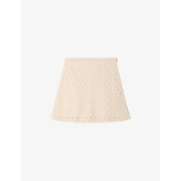 Sandro Beaded Crochet Mini Skirt - Ecru