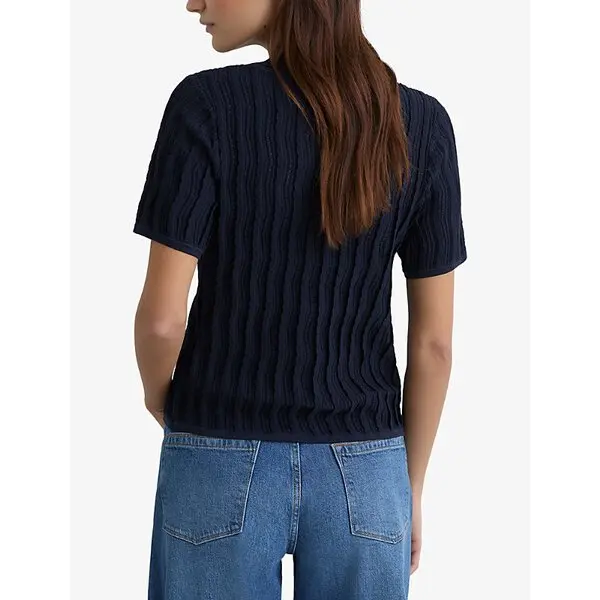 REISS Audrey Short-sleeved Knitted Shirt - Navy