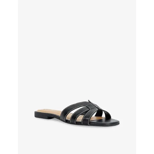 DUNE Larissa Leather Sliders - Black Leather
