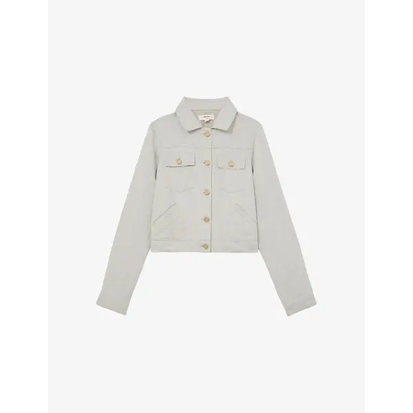 REISS Carmen Lyocell And Linen Trucker Jacket - Neutral