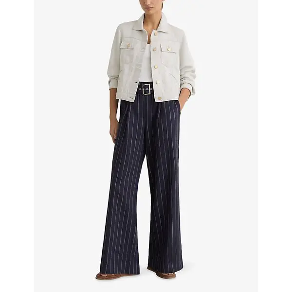REISS Carmen Lyocell And Linen Trucker Jacket - Neutral