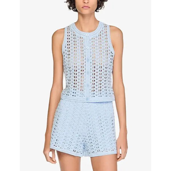 Sandro Crochet Knit Cardigan With Bead Embellishments