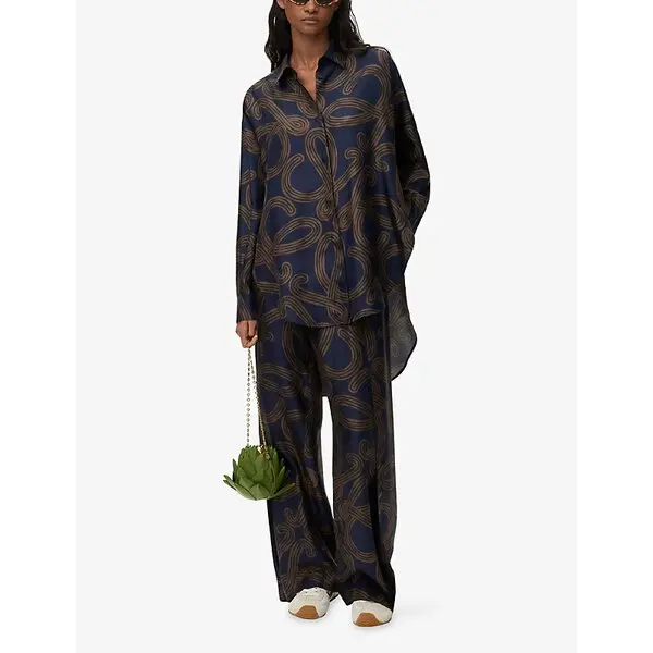 Loewe X Paula's Ibiza Anagram-print Silk Shirt - Navy/brown