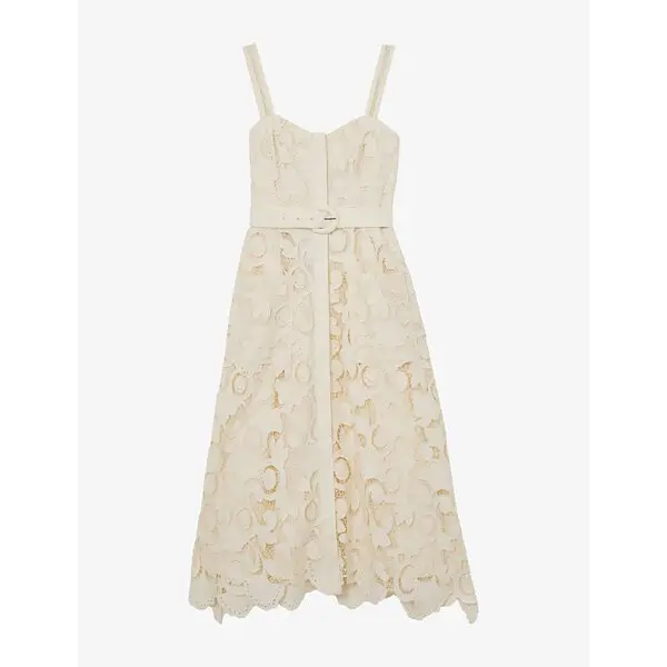 REISS Kerina Button-front Lace Midi Dress
