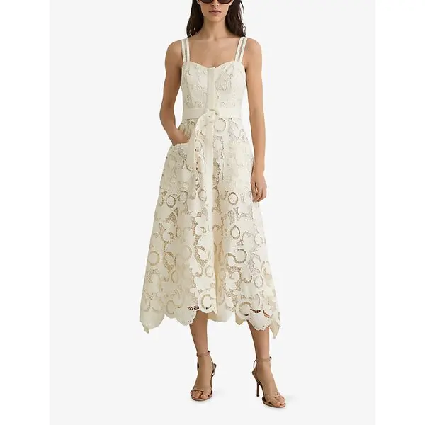 REISS Kerina Button-front Lace Midi Dress