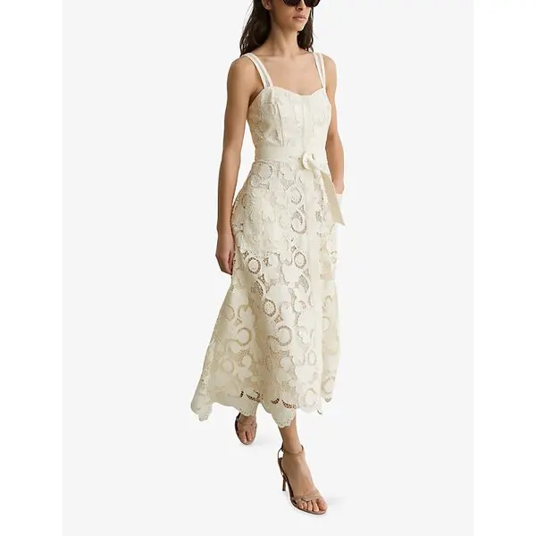 REISS Kerina Button-front Lace Midi Dress