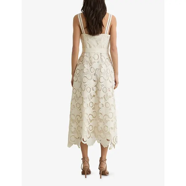REISS Kerina Button-front Lace Midi Dress