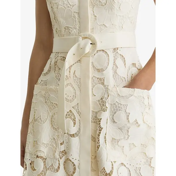 REISS Kerina Button-front Lace Midi Dress