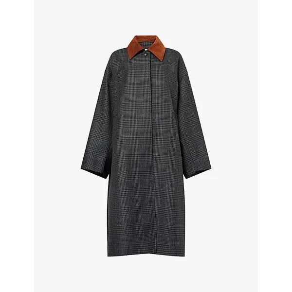 ROHE FRAMES Check-print Wool Coat With Suede Collar