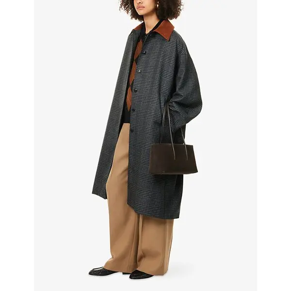 ROHE FRAMES Check-print Wool Coat With Suede Collar